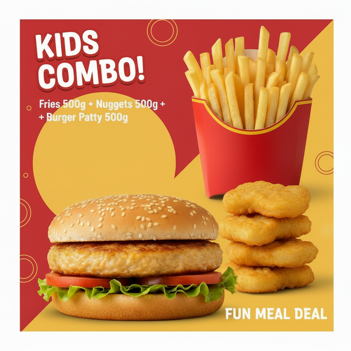 Kids Meal Combo - Fries, Nuggets & Burger Patty | Cherish Foods